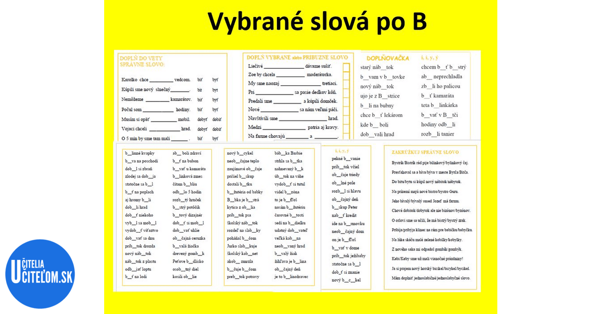 Vybrané slová po B - knižka - Slovenský jazyk - gramatika | UčiteliaUčiteľom.sk